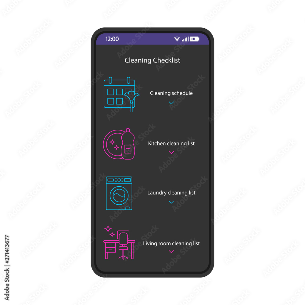 House cleaning checklist smartphone interface vector template Stock ...