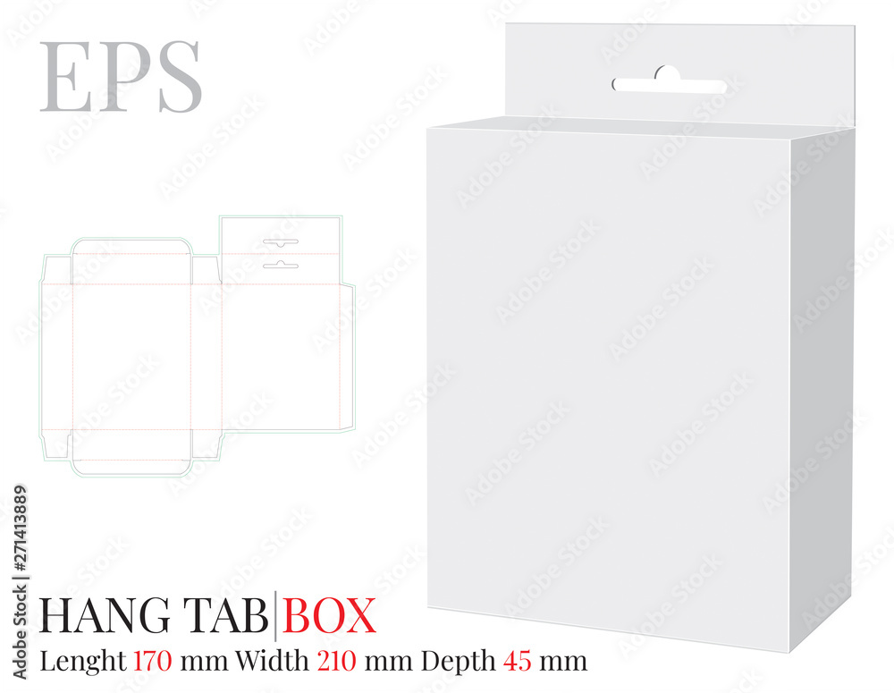 Hang Tab Box Template, Vector with die cut / laser cut lines. White ...