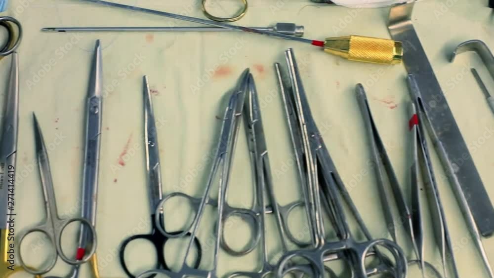 Concept medicine, surgery. Operating table with a tool for surgery ...