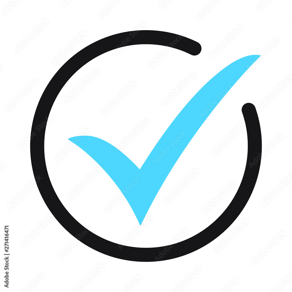 Blue tick icon vector symbol, checkmark isolated on white background ...