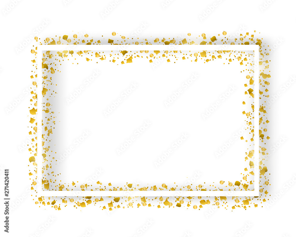 Vector decorative square frame with glitter tinsel of confetti. Glowing ...