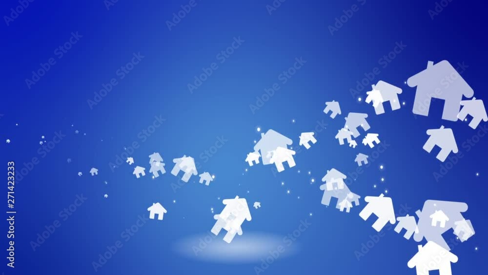 Futuristic background with flying houses, flying house icons. Stock 비디오 ...