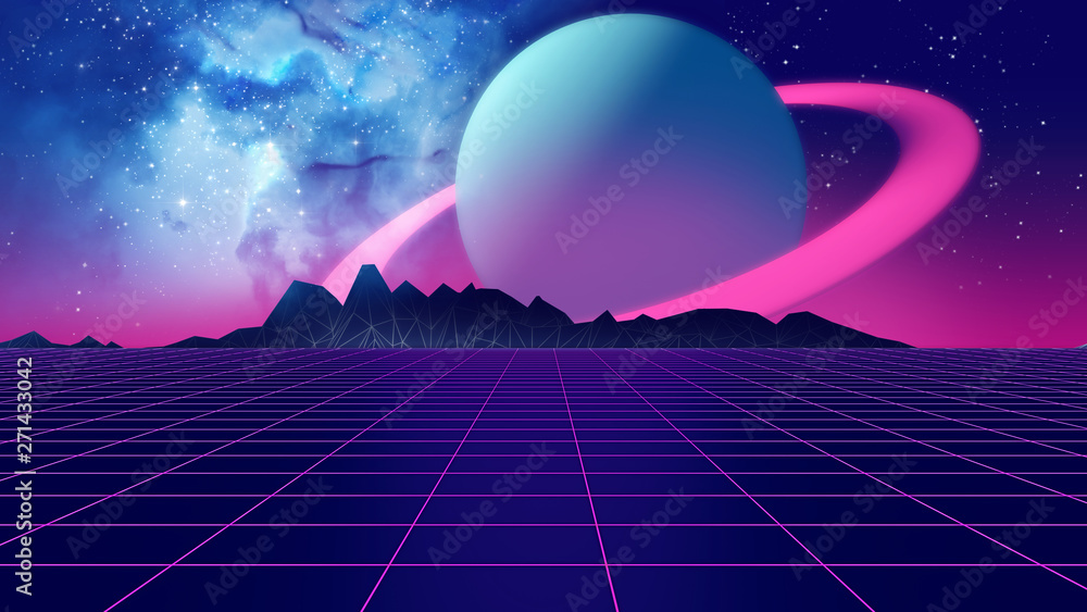 Retro futuristic background 1980s style 3d illustration. Stock ...