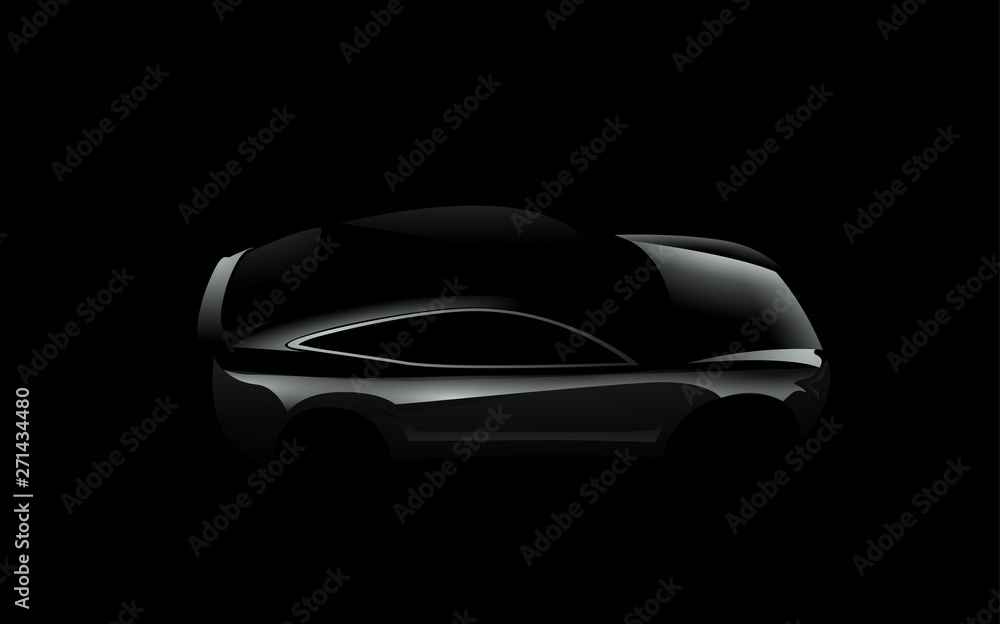 Side view black car silhouette on dark background. Concept car ...