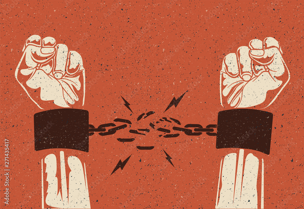 Human hands break the chain. Freedom release concept. Broken chain ...