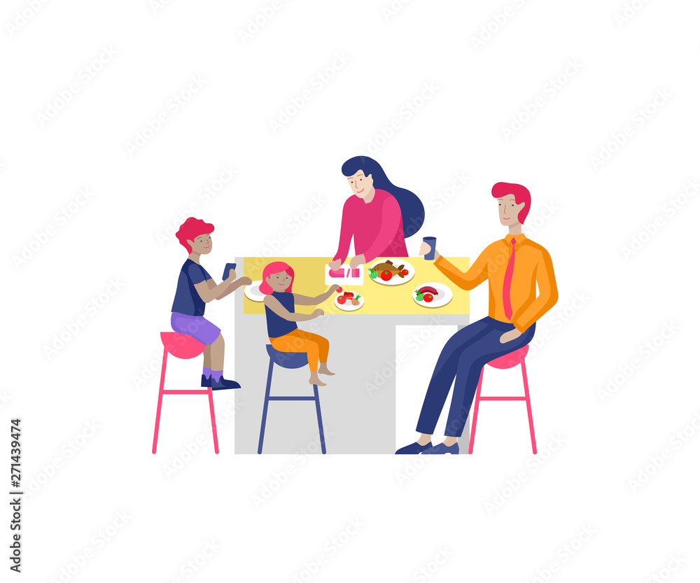 Collection of family hobby and activities. Mother, father and children ...