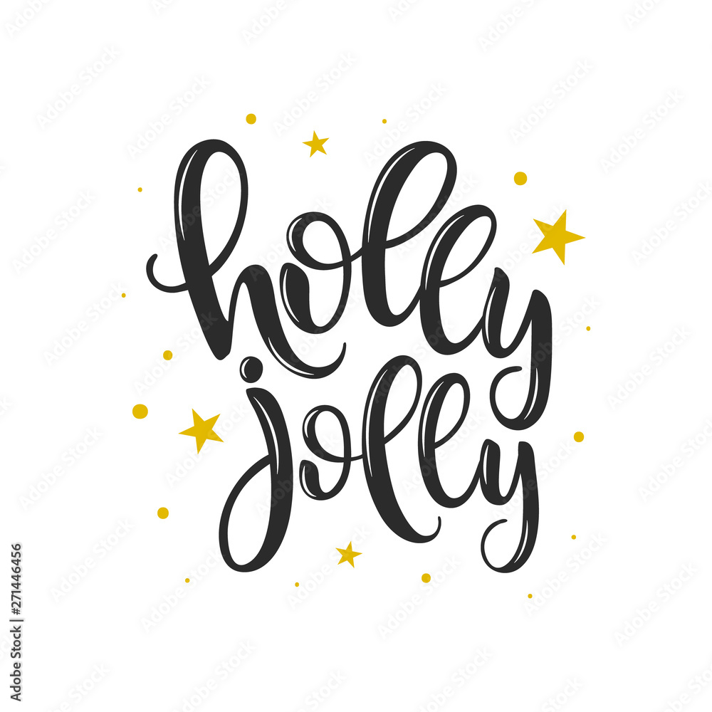 Holly Jolly script lettering on white background. Handwritten design ...