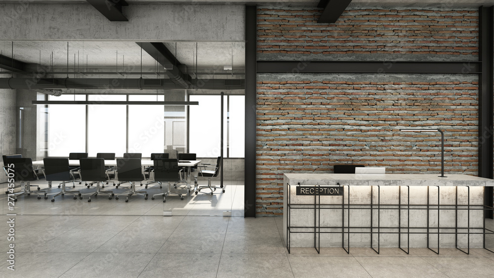 Office reception design Modern & Loft,Concrete counter in front of the ...