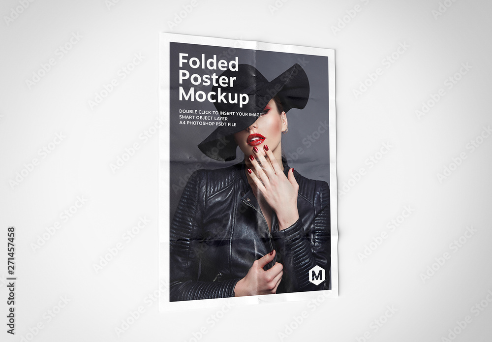 Folded Poster Isolated on White Mockup Stock Template | Adobe Stock