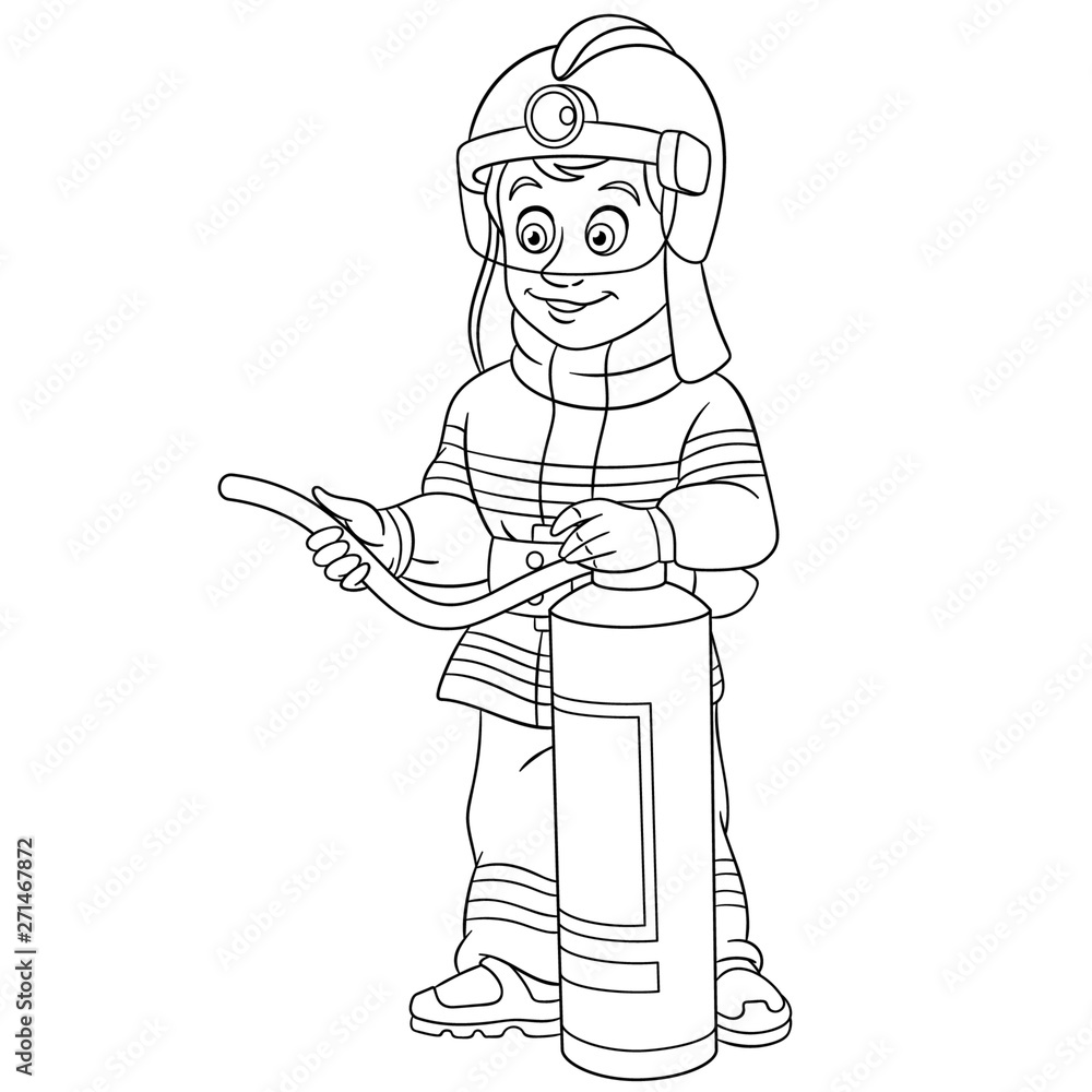 coloring page with fire man fireman firefighter Stock Vector | Adobe Stock