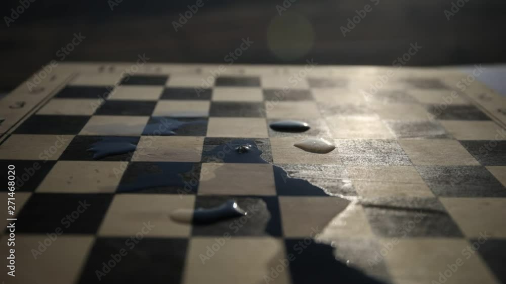 Strategy and tactics concept. Icy frosted chess figures standing on a ...