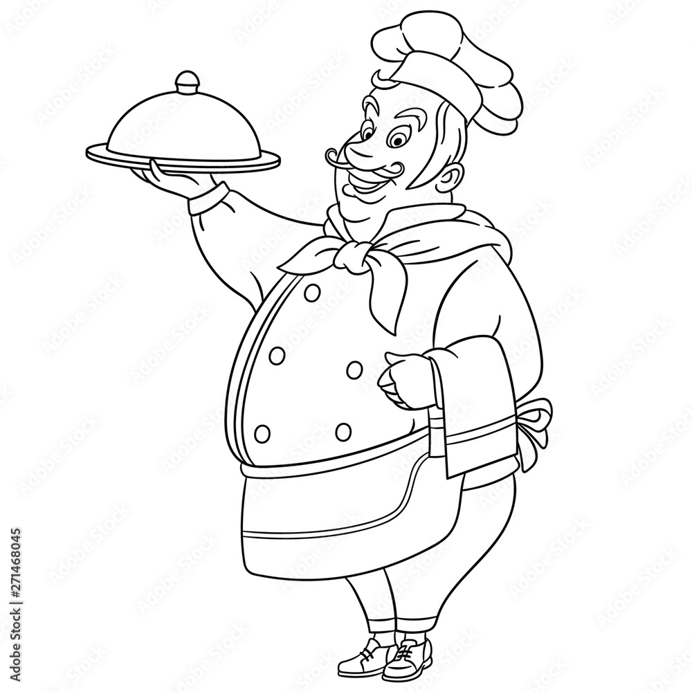 coloring page with chef cook chief cooker Stock Vector | Adobe Stock