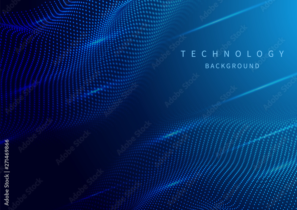 Abstract digital landscape with flowing particles. Cyber technology ...