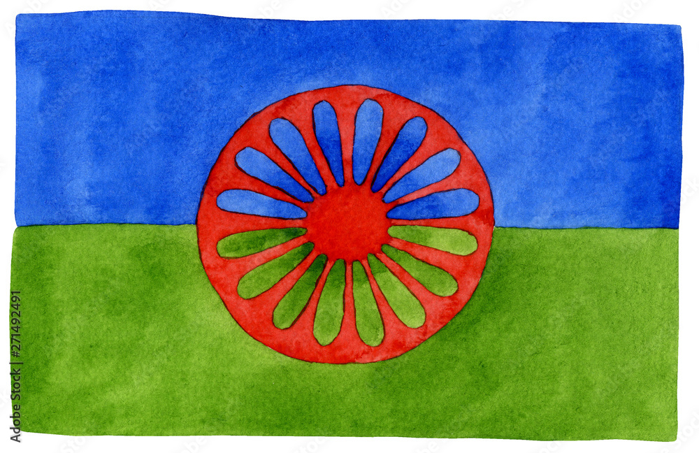 Hand drawn watercolor illustration of flag of the Romani people ...