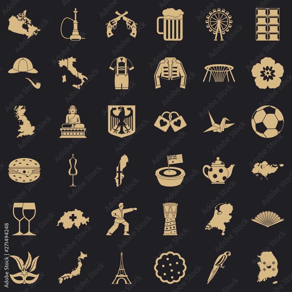 World map icons set. Simple set of 36 world map vector icons for web ...