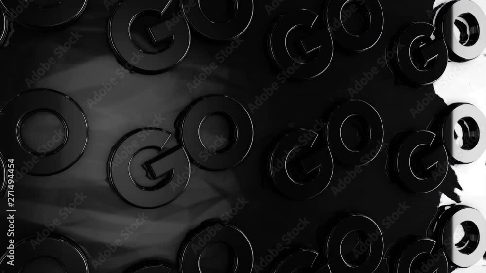 Monochrome animated words GO moving on black background, seamless loop ...