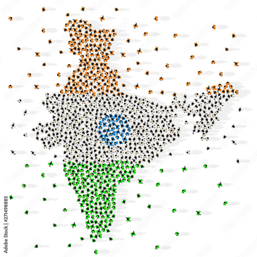 Large group of people in the shape of Indian flag. Republic of India ...
