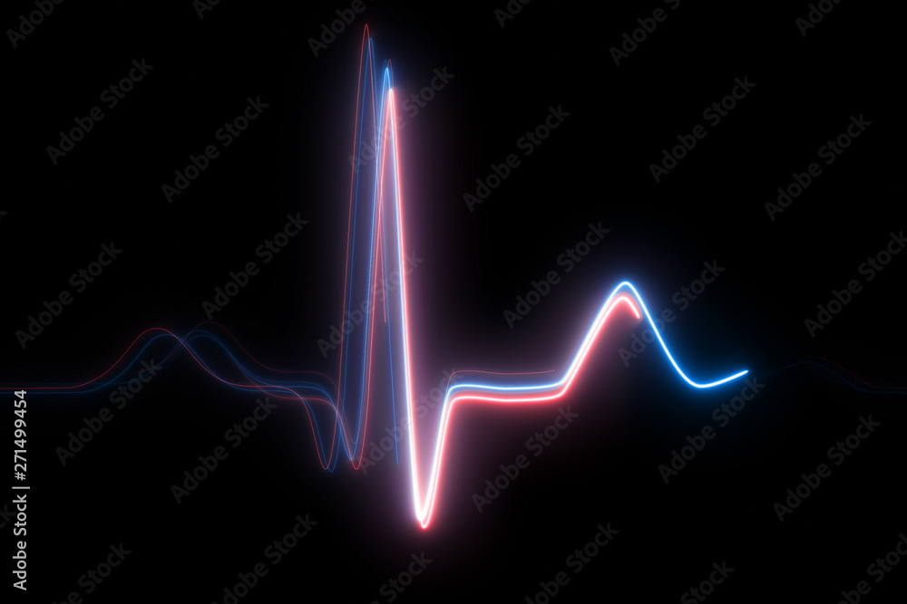 Neon heartbeat on black isolated background. 3d illustration ...
