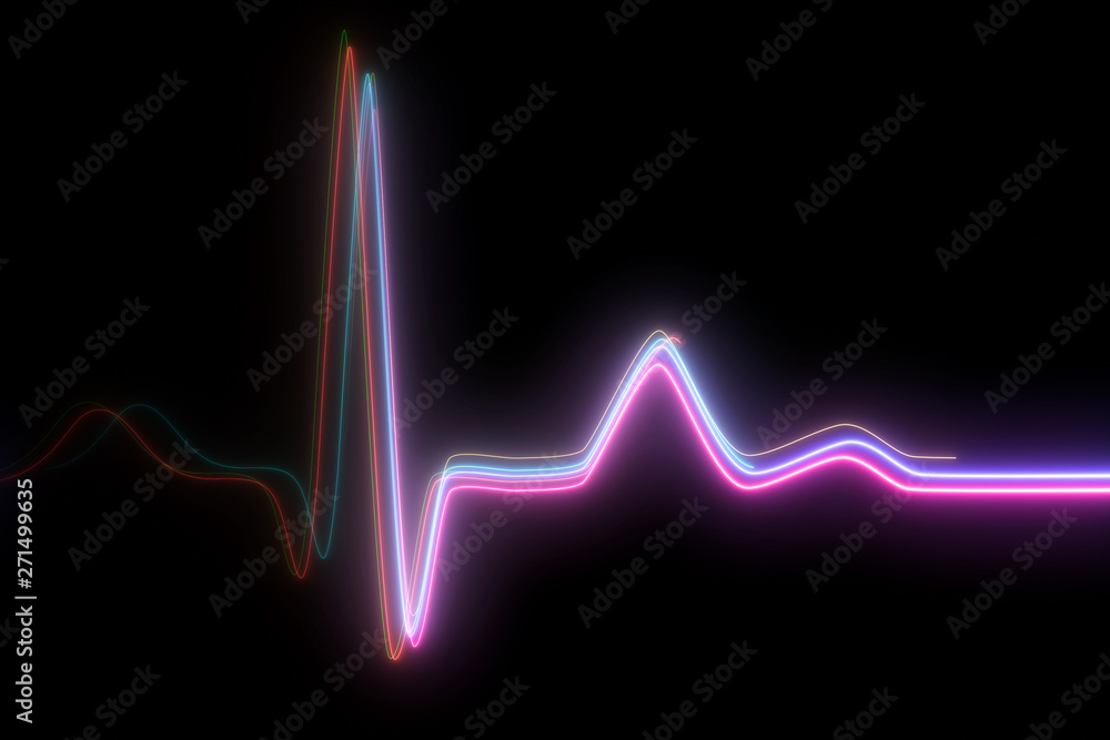 Neon heartbeat on black isolated background. 3d illustration ...