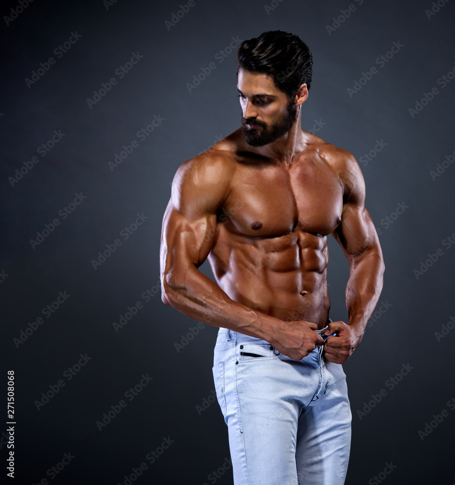 Shirtless, Athletic, Confident, Fashion Handsome Man Stock Photo ...