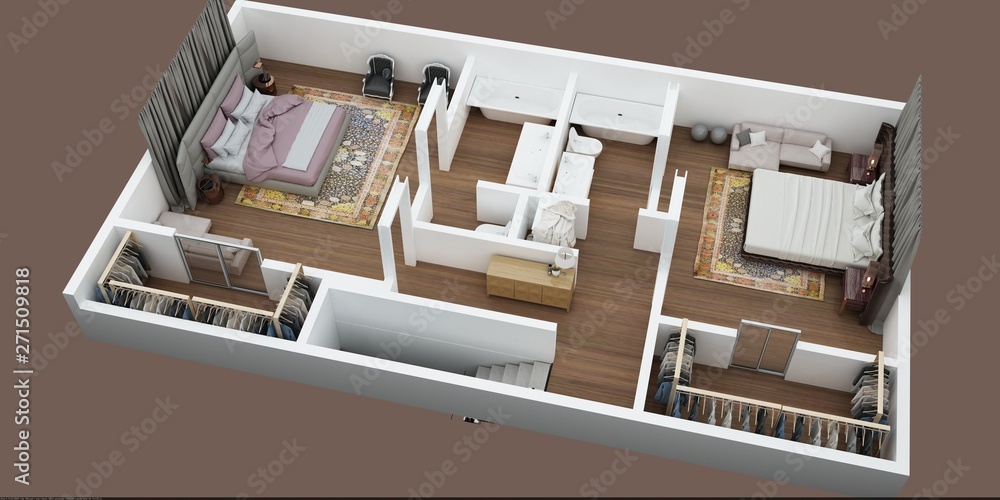 3d render. Floor plan of house from top view. Stock Illustration ...