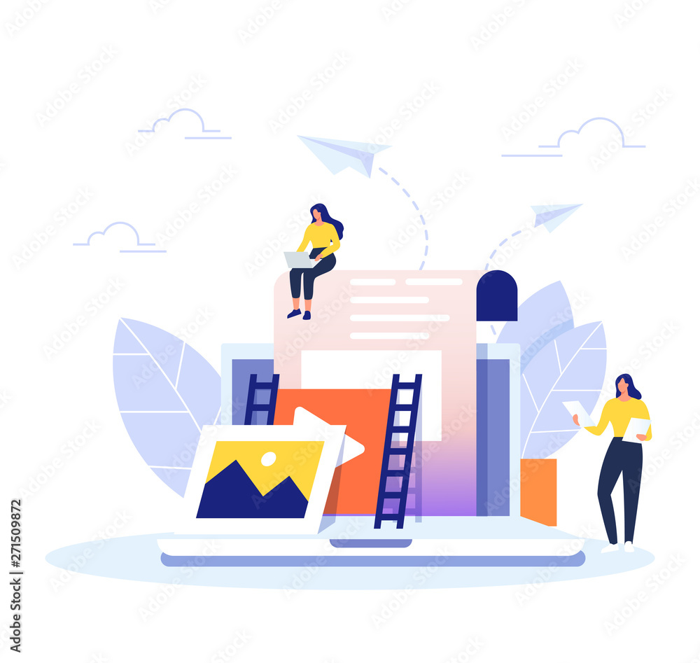 Content Management concept in flat design. Creating, marketing and ...