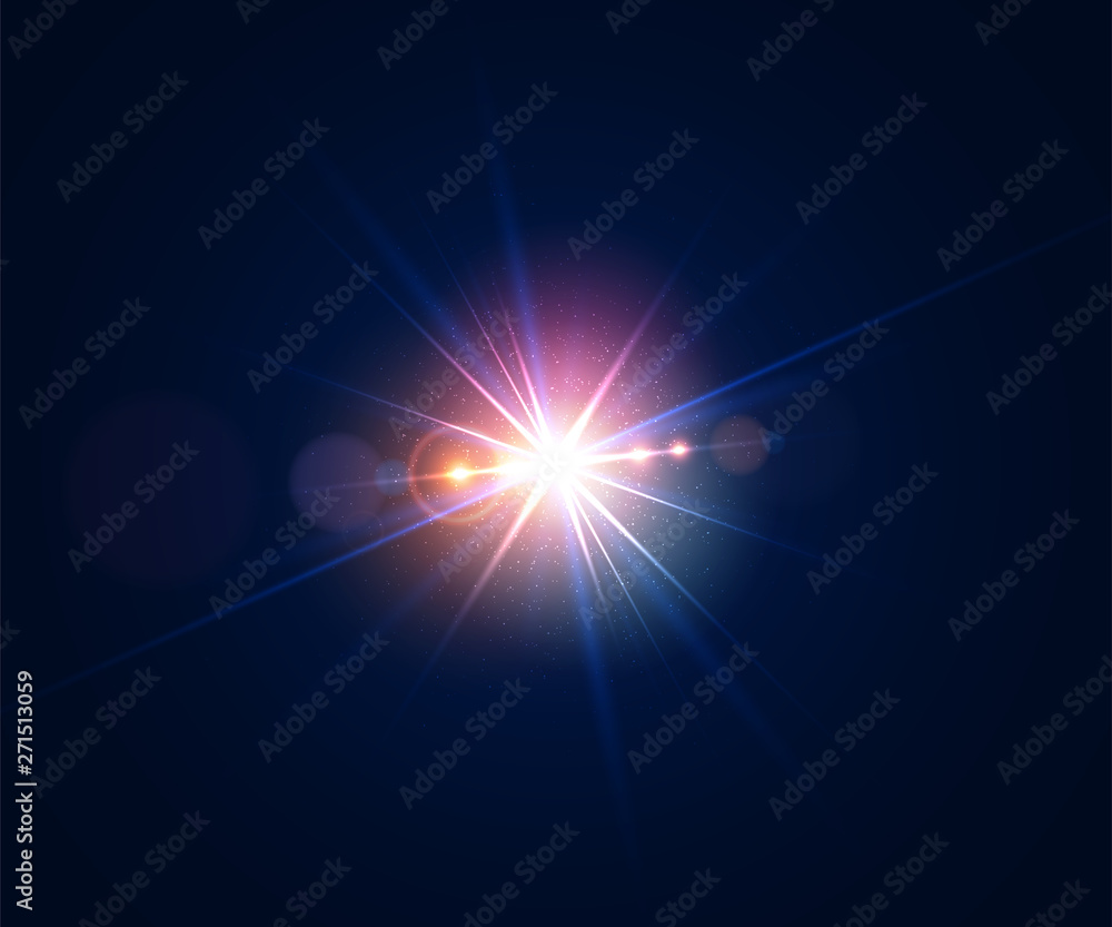 Glowing lens flare. Beautiful glare effect with bokeh, glitter ...