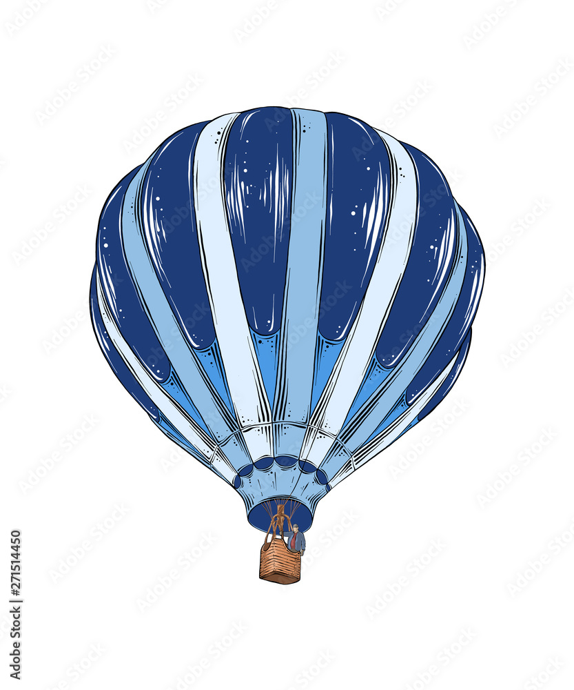 Hand drawn sketch of Hot Air Balloon in color. Isolated on white ...