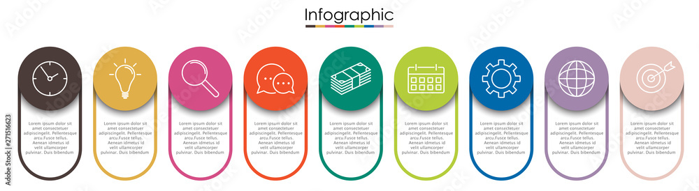 Vector infographic template with nine steps or options. Illustration ...