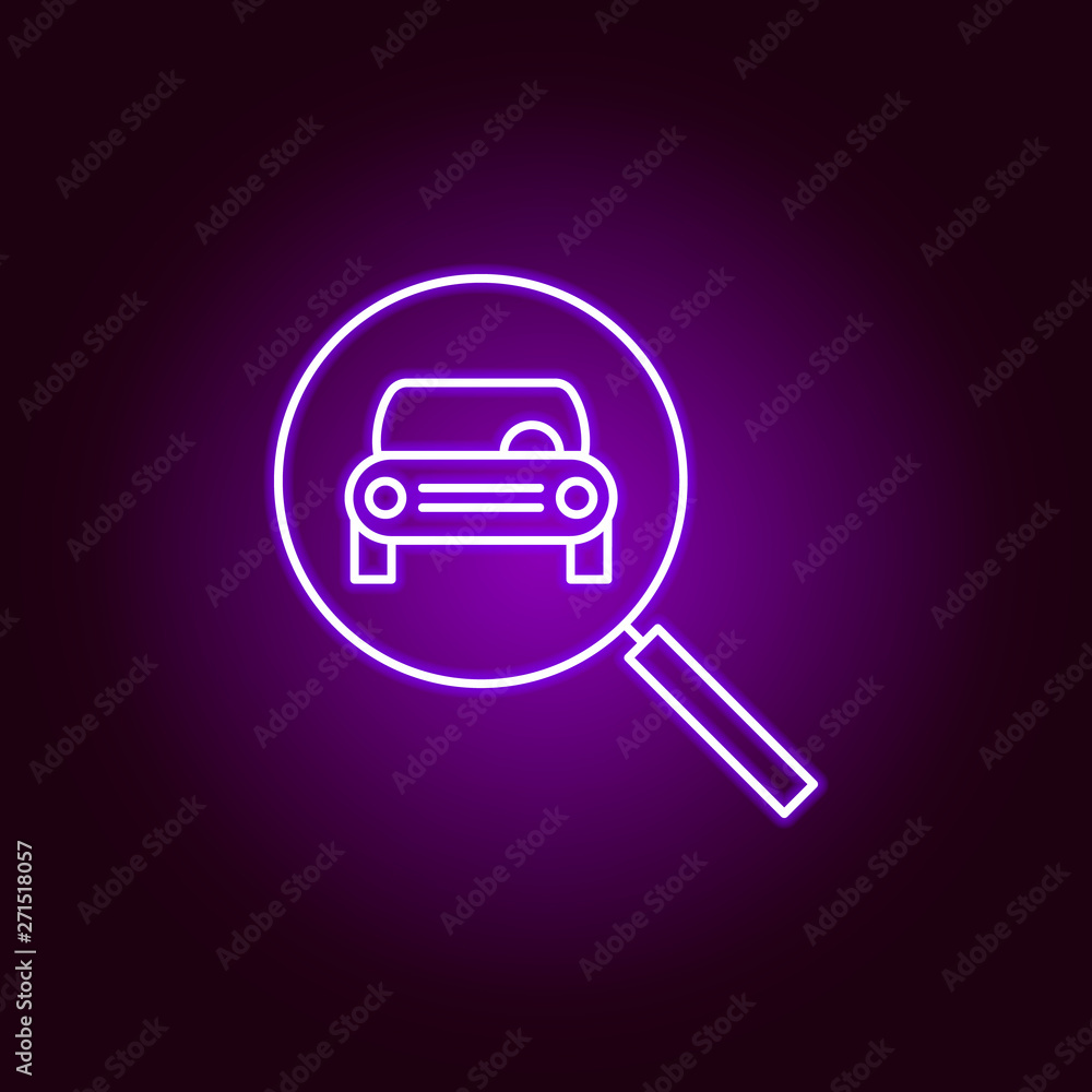 car front magnifier glass outline icon in neon style. Elements of car ...