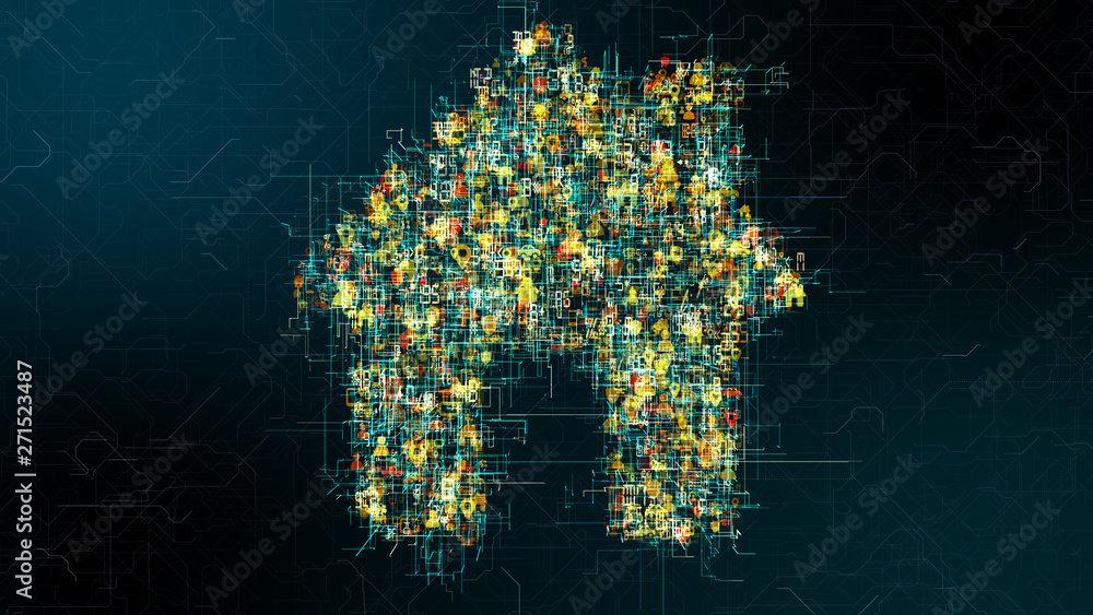 Conceptual 3D render futuristic look at home house network information ...