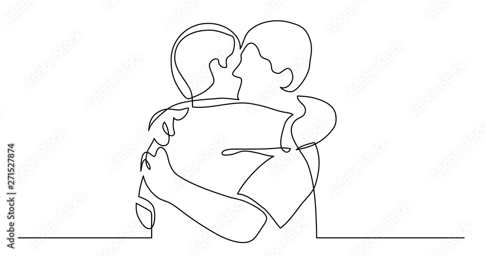 continuous line drawing of two friends meeting hugging each other Stock ...