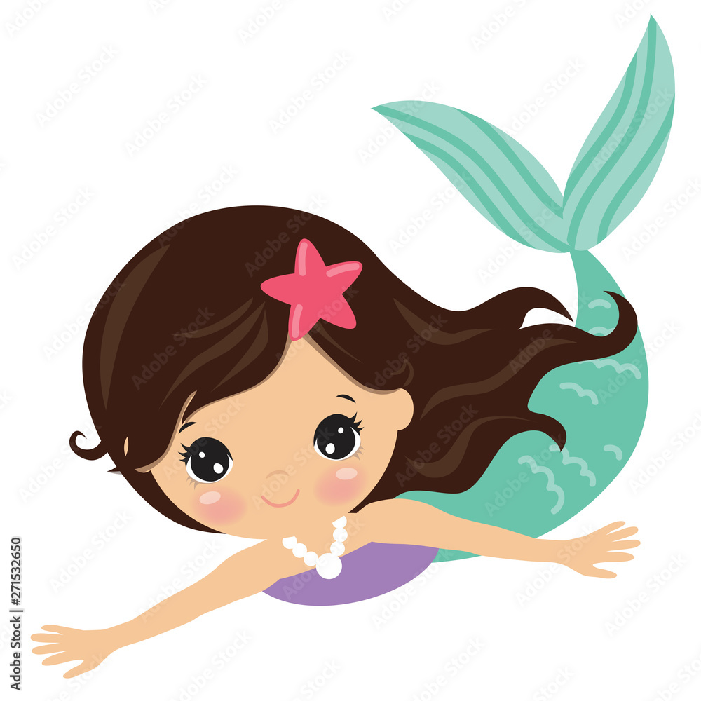 Pretty mermaid vector cartoon illustration Stock Vector | Adobe Stock