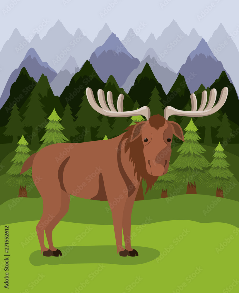 Moose animal and pine trees design Stock Vector | Adobe Stock