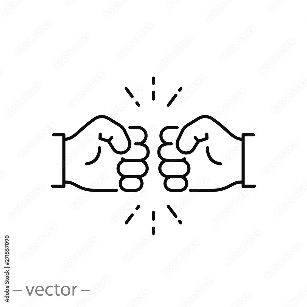 fist bump icon, conflict line symbol on white background - editable ...