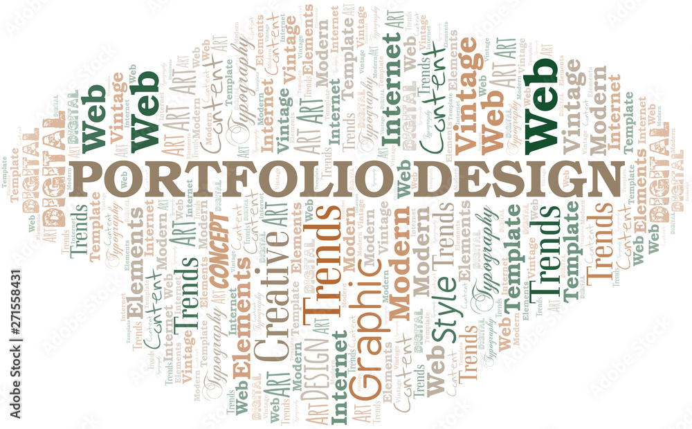 Vetor de Portfolio Design word cloud. Wordcloud made with text only. do ...
