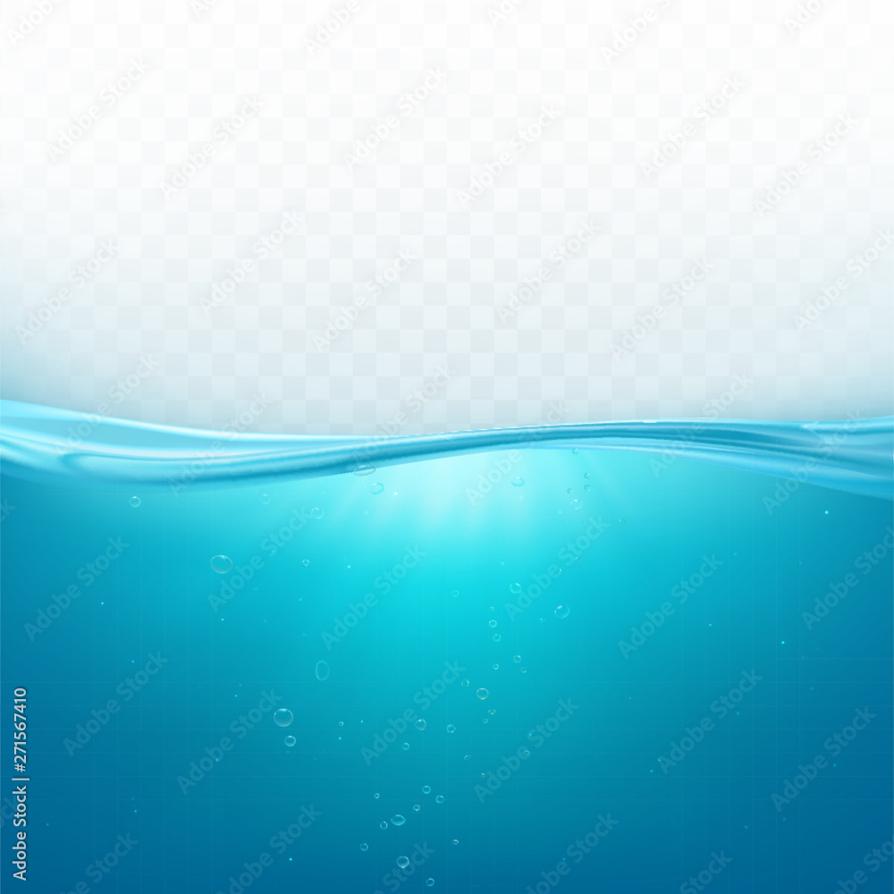 Water wave surface, liquid ocean line or sea underwater level with air ...