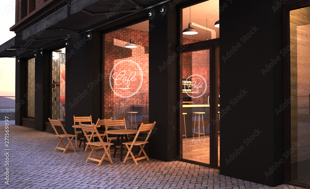 fashion retro cafe terrace storefront Stock Illustration | Adobe Stock