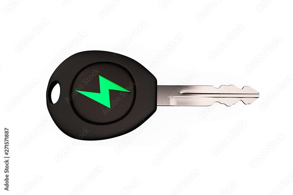 Electric car key with green lightning bolt sign, horizontal, top view ...