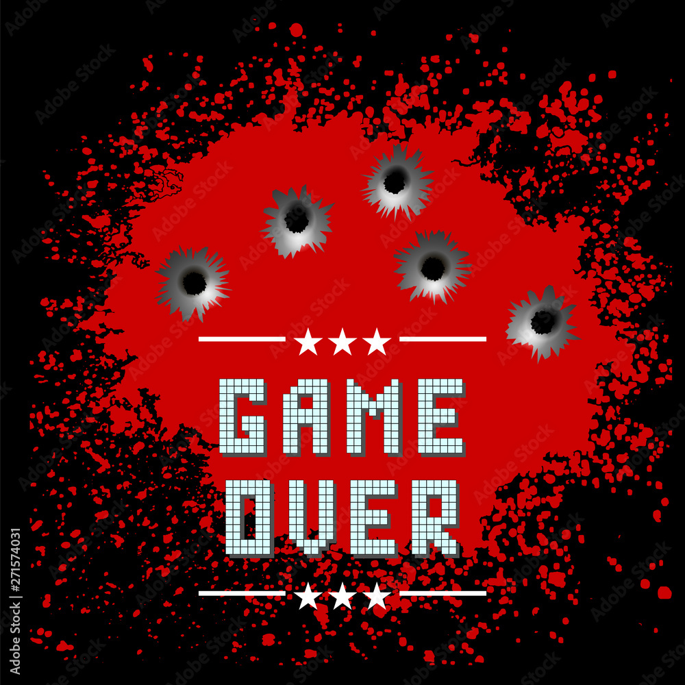 Retro Game Over Sign with Red Drops on White Background. Gaming Concept ...
