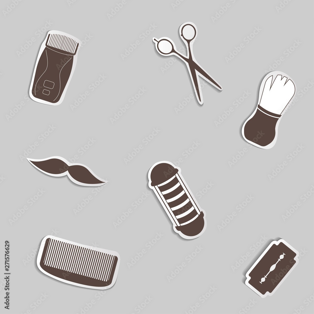 Stickers set of different barber shop tools. Symbols for badges and ...