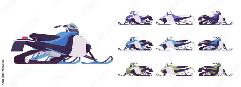 Vettoriale Stock Snowmobile transport set. Motor sled, vehicle for ...