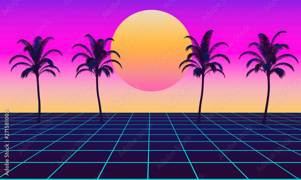 Futuristic background the 80`s. 3D Background Illustration Inspired by ...