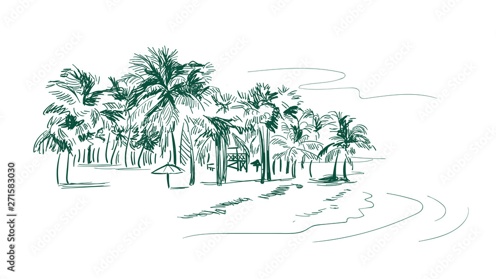 palm beach vector sketch landscape line illustration skyline Stock ...