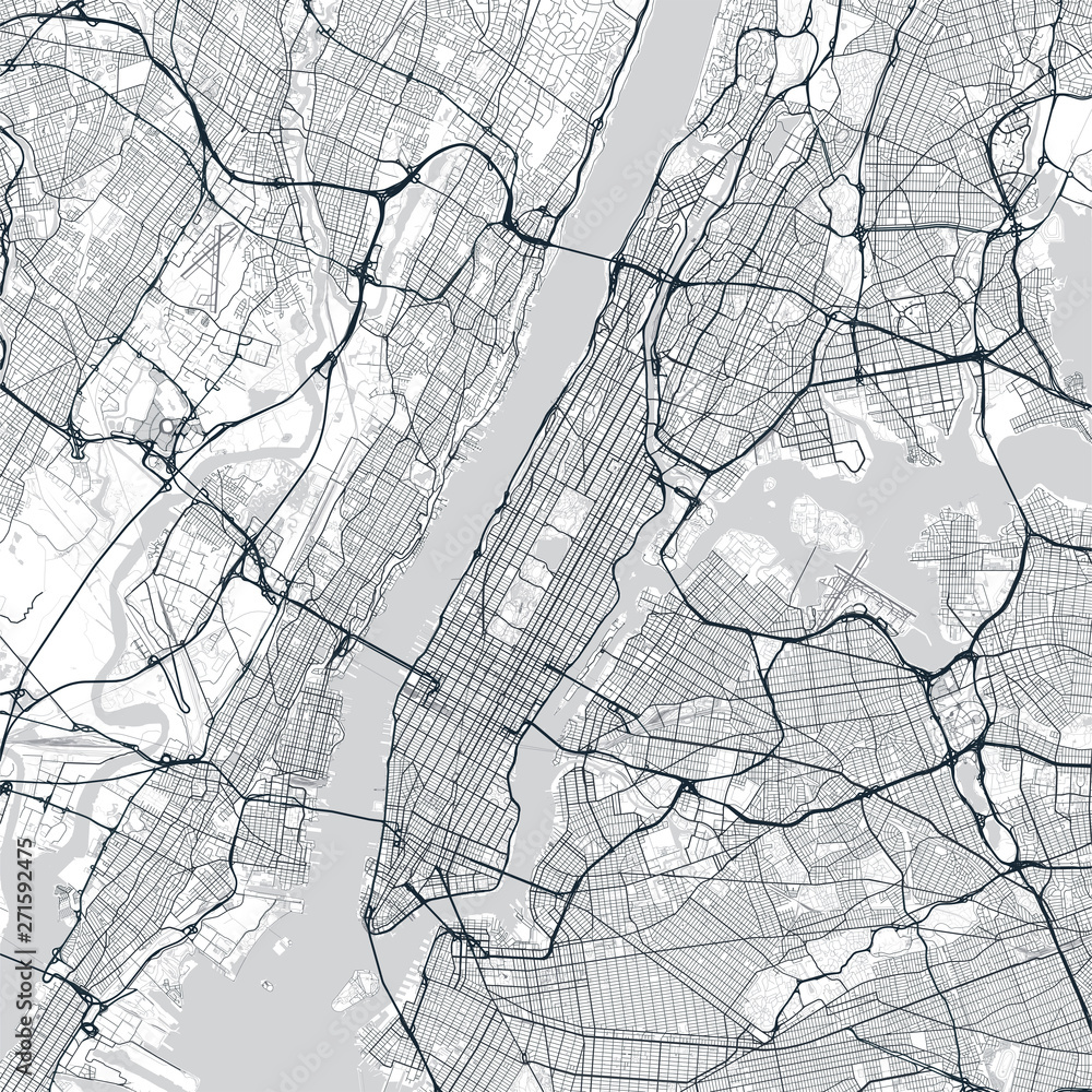 Manhattan map. Light map of Manhattan borough (New York, United States ...