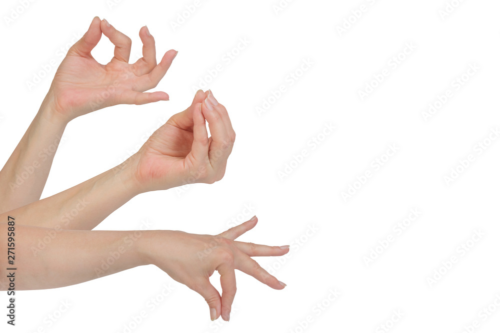 Woman hand showing Hamsasyo hasta hand gesture, also called mudra ...