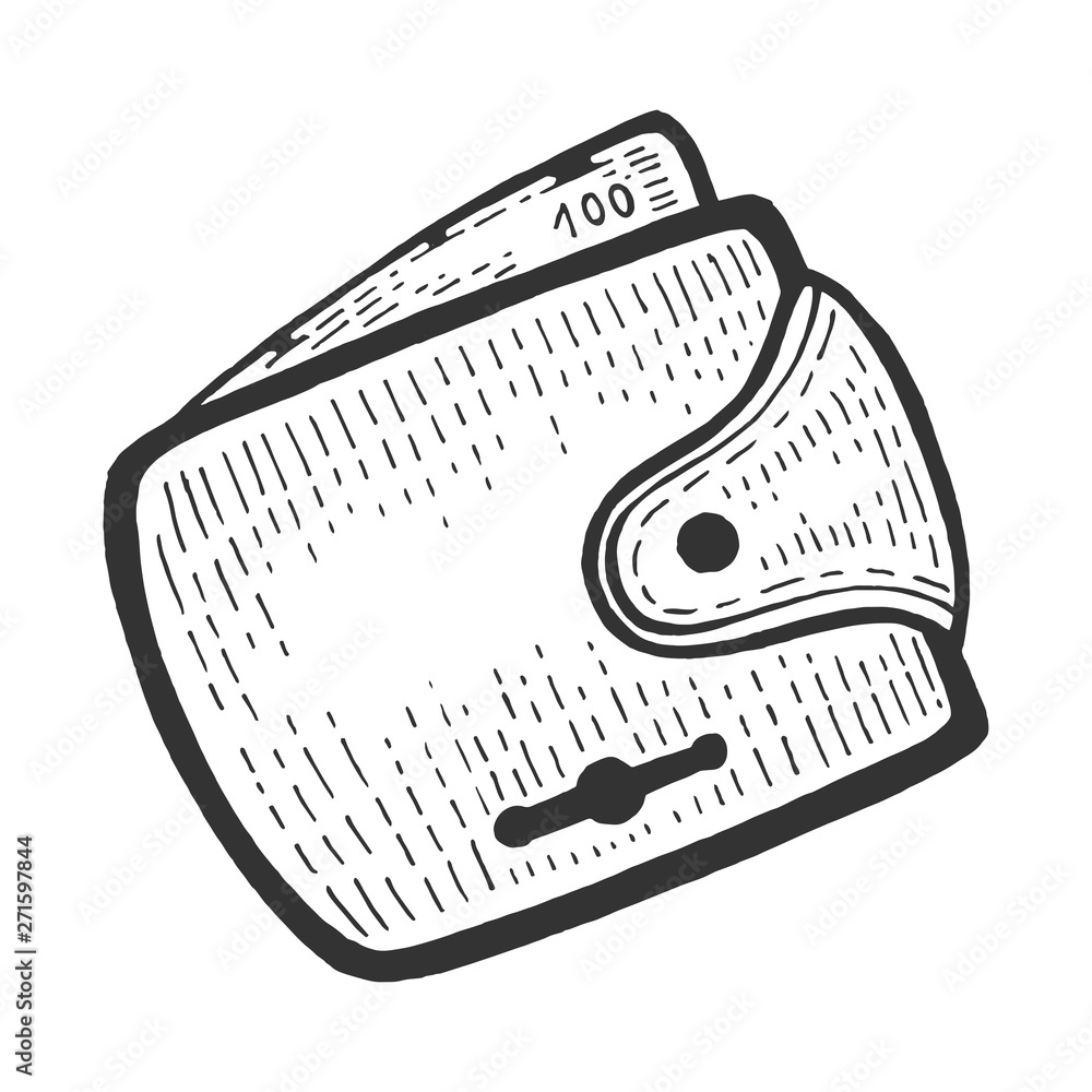Full wallet with money sketch engraving vector illustration. Scratch ...