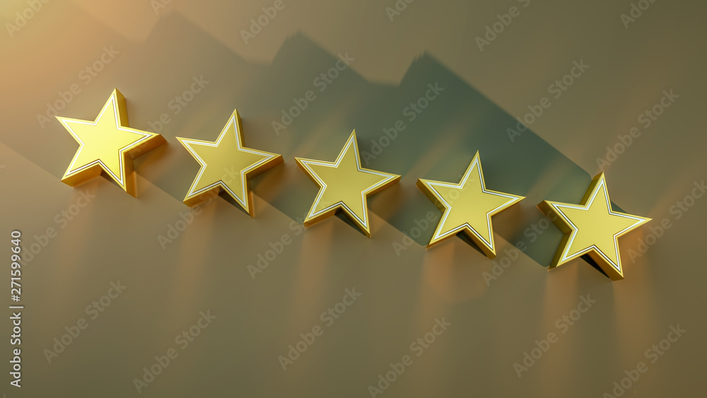 Star rating realistic gold star set illustration 3d rendering Stock ...