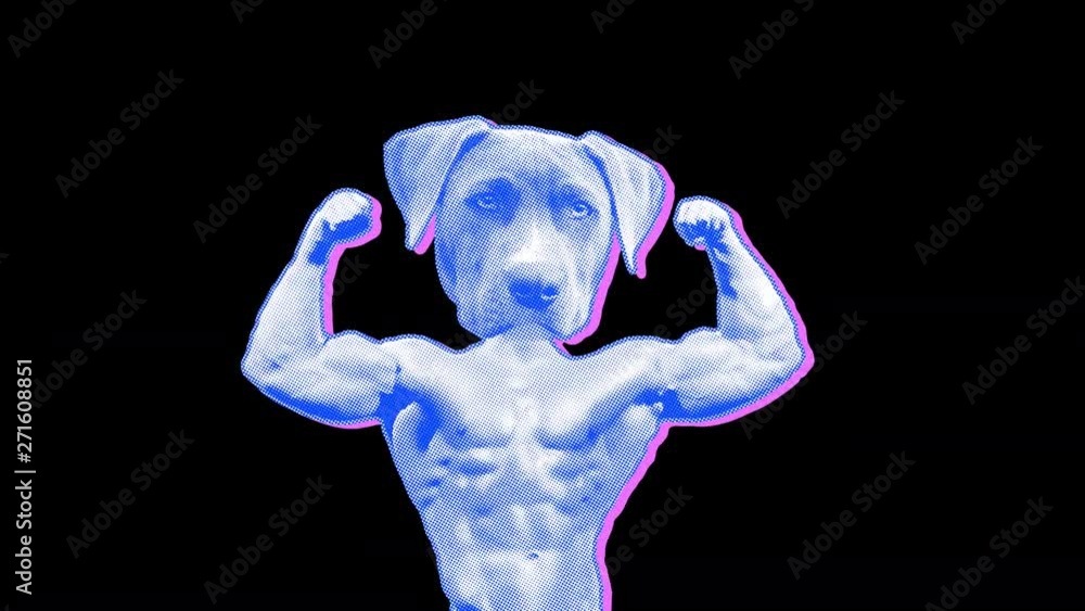 Seamless young animation of cartoon style dog head bodybuilder with ...
