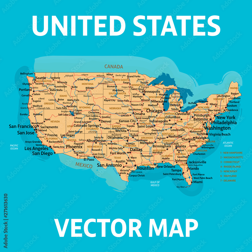 US vector map. Map of United States of America. High detalization Stock ...